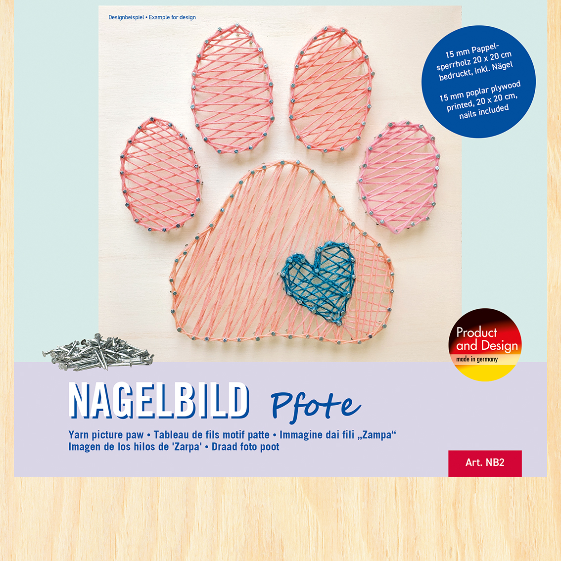 Nagelbild, Fadenbild, Fadenspannbild, String Art mit Motiv Pfote ...